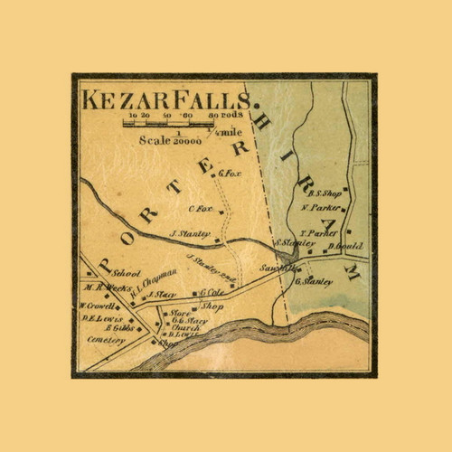 Kezar Falls, Porter, Maine 1858 Old Town Map Custom Print - Oxford Co ...