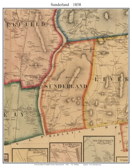 Sunderland Massachusetts 1858 Old Town Map Custom Print - Franklin Co ...