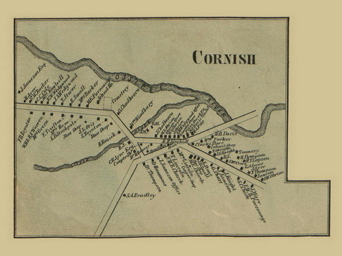 Cornish Village, Maine 1856 Old Town Map Custom Print - York Co. - OLD MAPS