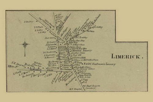 Limerick Village, Maine 1856 Old Town Map Custom Print - York Co. - OLD ...