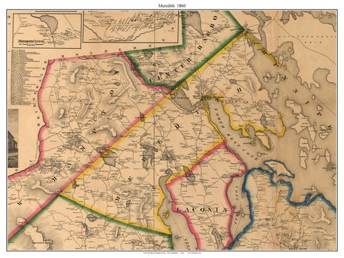 Meredith, New Hampshire 1860 Old Town Map Custom Print - Belknap Co ...