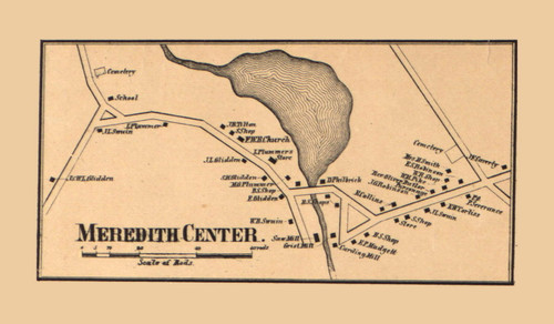 Meredith Center, New Hampshire 1860 Old Town Map Custom Print - Belknap ...