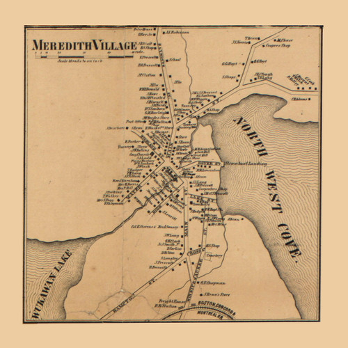 Meredith Village, New Hampshire 1860 Old Town Map Custom Print ...