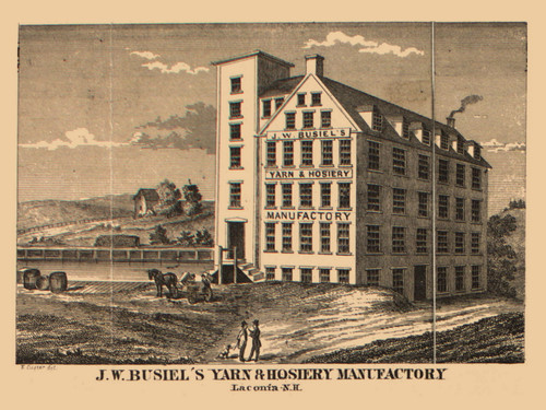 Yarn & Hosiery Factory, Laconia, New Hampshire 1880 Old Town Map Custom ...