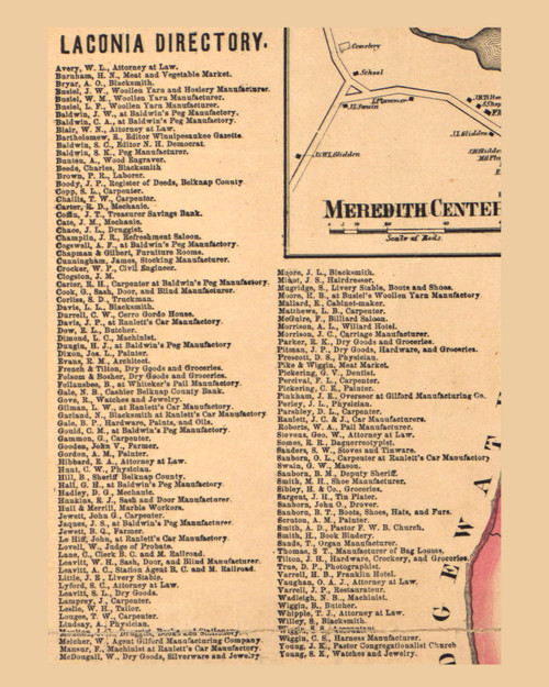 Business Directory for Laconia, New Hampshire 1881 Old Town Map Custom ...