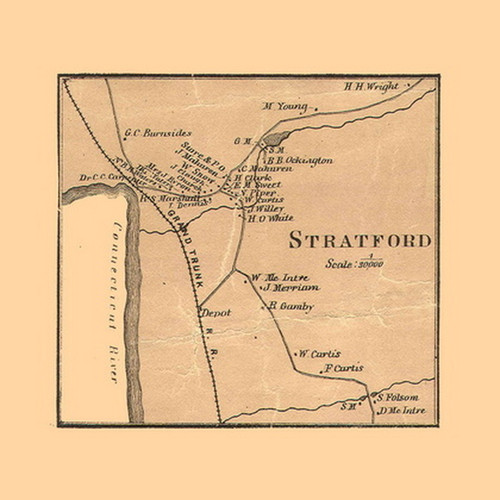 Stratford Village, New Hampshire 1861 Old Town Map Custom Print - Coos ...