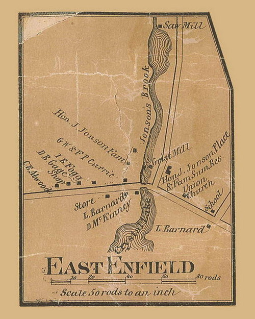 East Enfield Village, Enfield, New Hampshire 1860 Old Town Map Custom ...