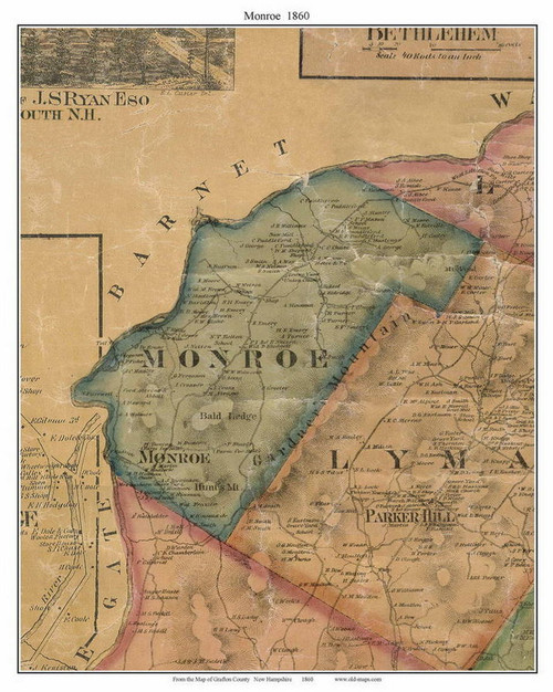 Monroe, New Hampshire 1860 Old Town Map Custom Print - Grafton Co ...