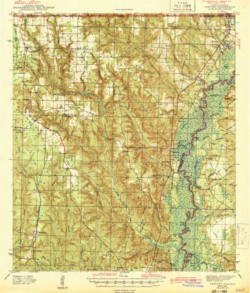 Century, Florida 1943 () USGS Old Topo Map Reprint 15x15 FL Quad 345463 ...