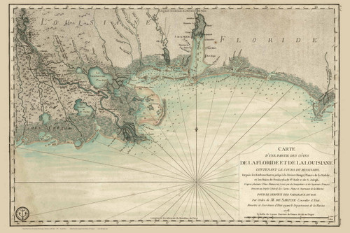 Map of the Coast of Mississippi, Alabama, and Florida, 1778 French Navy ...