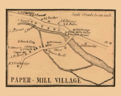 Paper Mill Village, Bennington, Vermont 1856 Old Town Map Custom Print ...