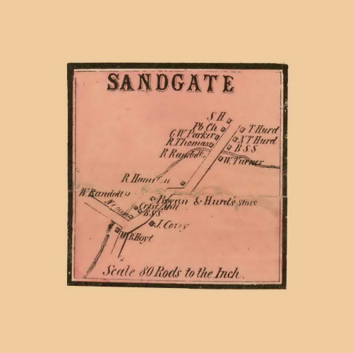 Sandgate Village, Vermont 1856 Old Town Map Custom Print - Bennington ...