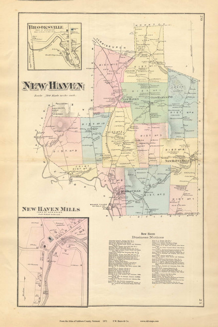 New Haven Town, New Haven Mills and Brooksville Villages, Vermont 1871 ...