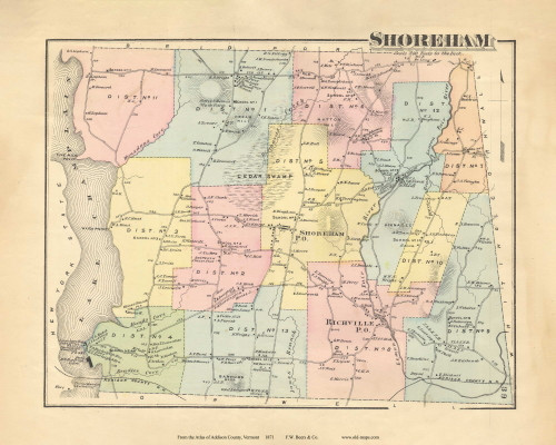 Shoreham, Vermont 1871 Old Town Map Reprint - Addison Co. 39 - OLD MAPS