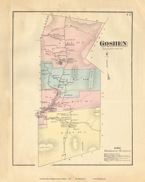 Goshen, Vermont 1871 Old Town Map Reprint - Addison Co. 45 - OLD MAPS