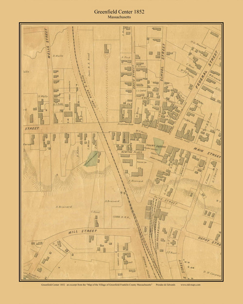 Greenfield Center - Greenfield Massachusetts 1852 Old Map Custom Print ...
