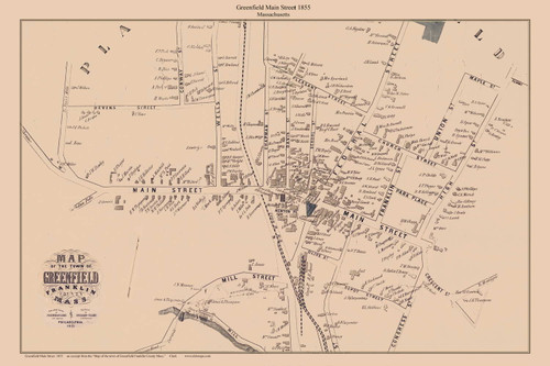 Greenfield Main Street - Greenfield Massachusetts 1855 Old Map Custom ...