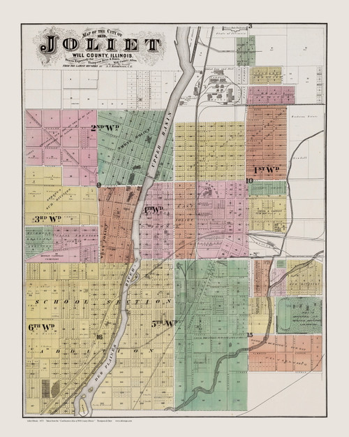 Joliet 1873 Mathewson - Old Map Reprint - Illinois Cities - OLD MAPS