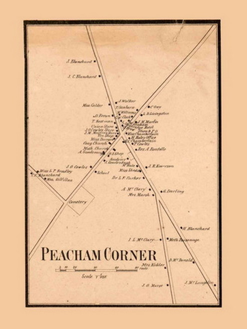 Peacham Corner, Vermont 1858 Old Town Map Custom Print - Caledonia Co ...