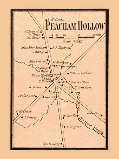 Peacham Hollow Village, Vermont 1858 Old Town Map Custom Print ...
