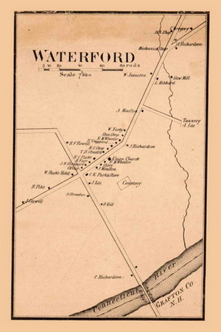 Waterford Village, Vermont 1858 Old Town Map Custom Print - Caledonia ...