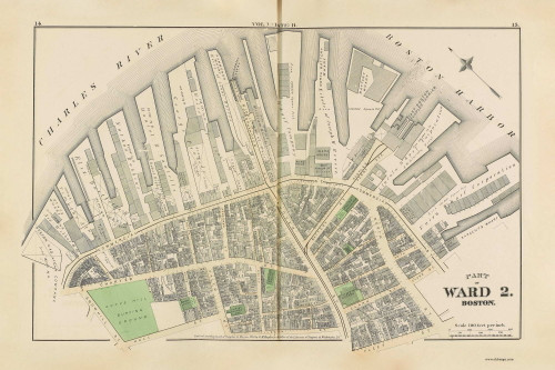 Part of Boston - Ward 2 Plate B, Massachusetts 1874 Old Town Map ...