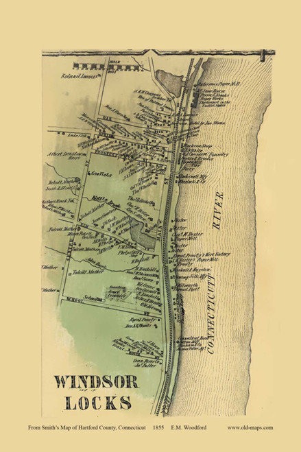 Windsor Locks Village - Windsor Locks Connecticut 1855 Old Town Map ...