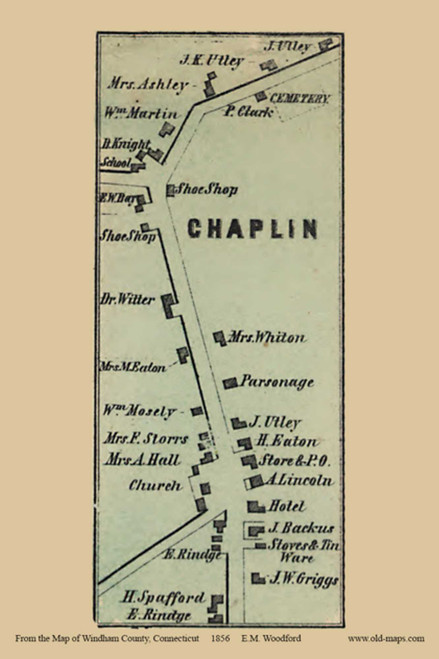 Chaplin Village - Chaplin Connecticut 1856 Old Town Map Custom Print ...