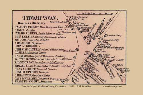 Thompson Village - Thompson Connecticut 1856 Old Town Map Custom Print ...