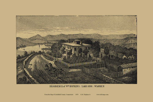 Hopkins Residence - Lake Side - Warren Connecticut 1859 Old Town Map ...