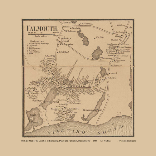 Falmouth Village - Massachusetts 1858 Old Town Map Custom Print ...