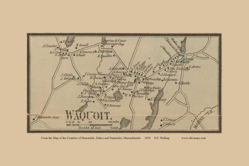 Waquoit Village - Falmouth Massachusetts 1858 Old Town Map Custom Print ...