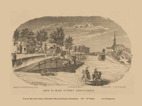 Main Street View - Barnstable Massachusetts 1858 Old Town Map Custom ...