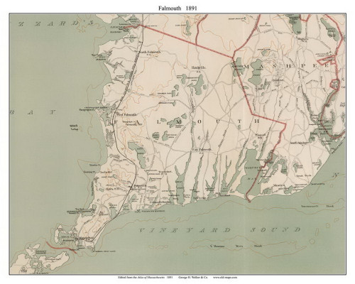Falmouth, 1891 - Old Town Map Reprint - Barnstable Co. - 1891 Atlas of ...