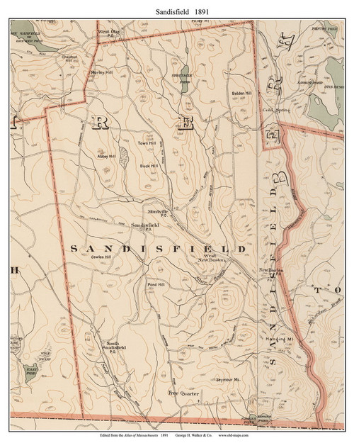 Sandisfield, 1891 - Old Town Map Reprint - Berkshire Co. - 1891 Atlas of Massachusetts - OLD MAPS
