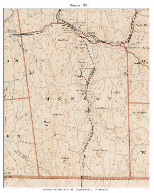 Monson, 1891 - Old Town Map Reprint - Hampden Co. - 1891 Atlas of ...