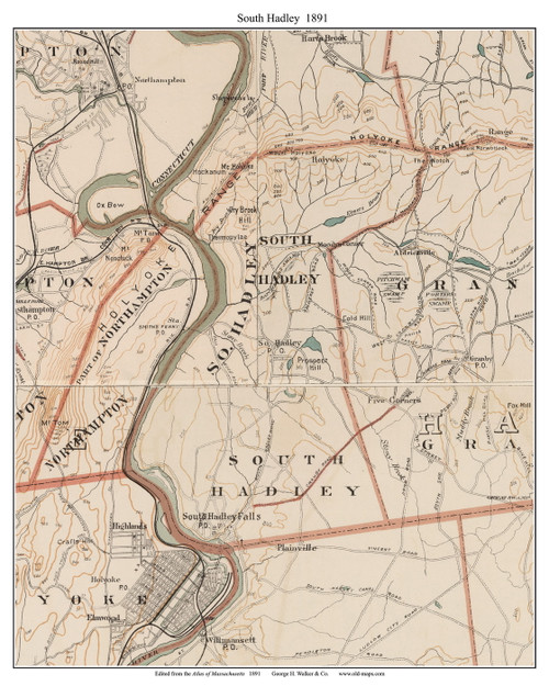 South Hadley, 1891 - Old Town Map Reprint - Hampshire Co. - 1891 Atlas ...