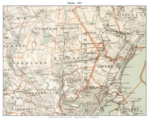Malden, 1891 - Old Town Map Reprint - Middlesex Co. - 1891 Atlas of ...