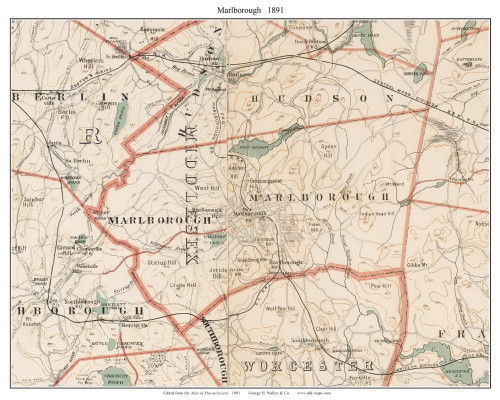 Marlborough, 1891 - Old Town Map Reprint - Middlesex Co. - 1891 Atlas ...