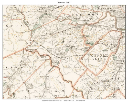 Newton, 1891 - Old Town Map Reprint - Middlesex Co. - 1891 Atlas of ...