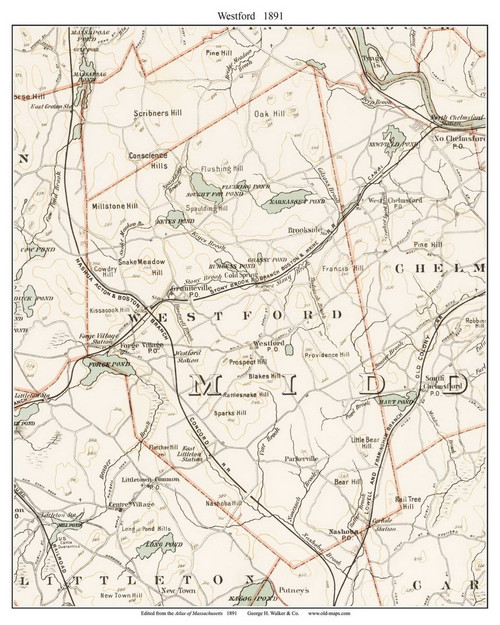Westford, 1891 - Old Town Map Reprint - Middlesex Co. - 1891 Atlas of ...
