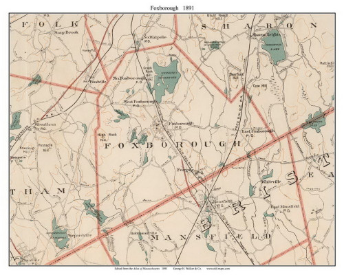 Foxborough, 1891 - Old Town Map Reprint - Norfolk Co. - 1891 Atlas of ...