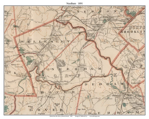 Needham, 1891 - Old Town Map Reprint - Norfolk Co. - 1891 Atlas of ...