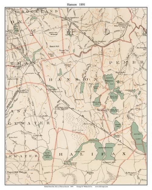 Hanson, 1891 - Old Town Map Reprint - Plymouth Co. - 1891 Atlas of ...