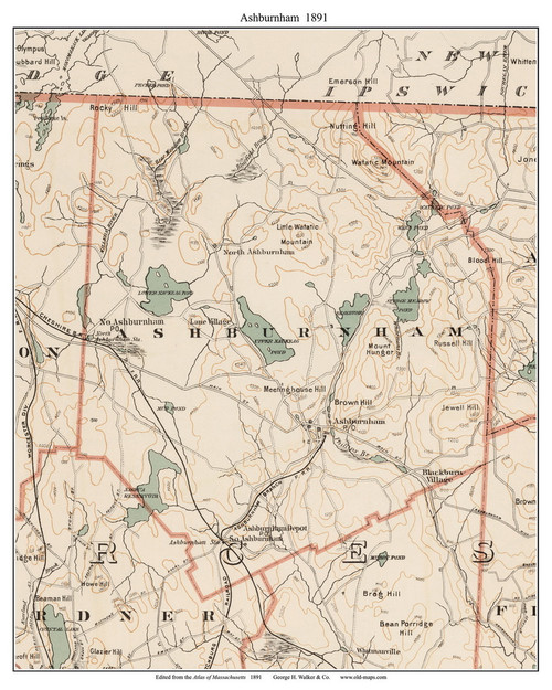 Ashburnham, 1891 - Old Town Map Reprint - Worcester Co. - 1891 Atlas of ...