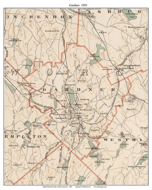 Gardner, 1891 - Old Town Map Reprint - Worcester Co. - 1891 Atlas of ...