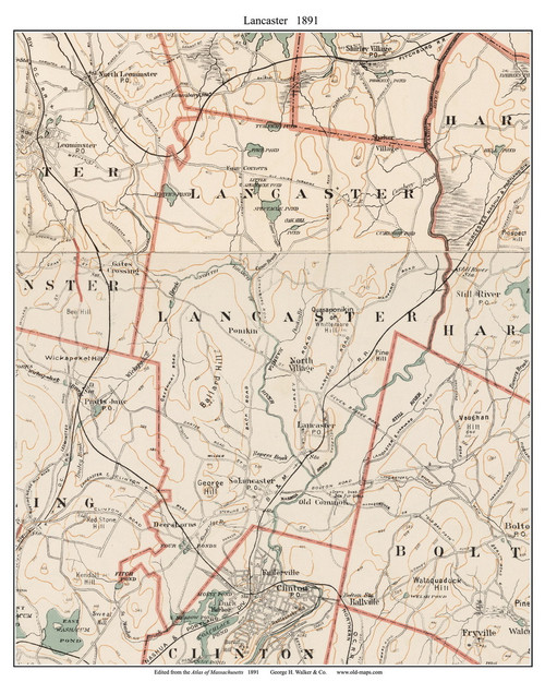 Lancaster, 1891 - Old Town Map Reprint - Worcester Co. - 1891 Atlas of ...
