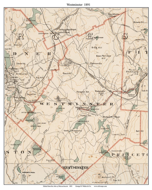 Westminster, 1891 - Old Town Map Reprint - Worcester Co. - 1891 Atlas ...