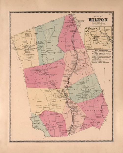 Wilton, Connecticut 1867 - Fairfield Co. Old Town Map Reprint - NYC ...
