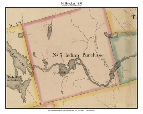Millinocket Maine 1859 (No. 3 Indian Purchase) - Old Town Map Custom ...